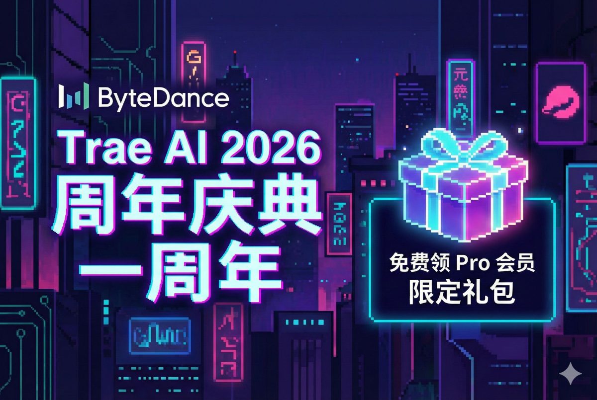 Trae AI 开启 2026 周年庆典：免费领取 Pro 会员权益及限定礼包 - feeenx